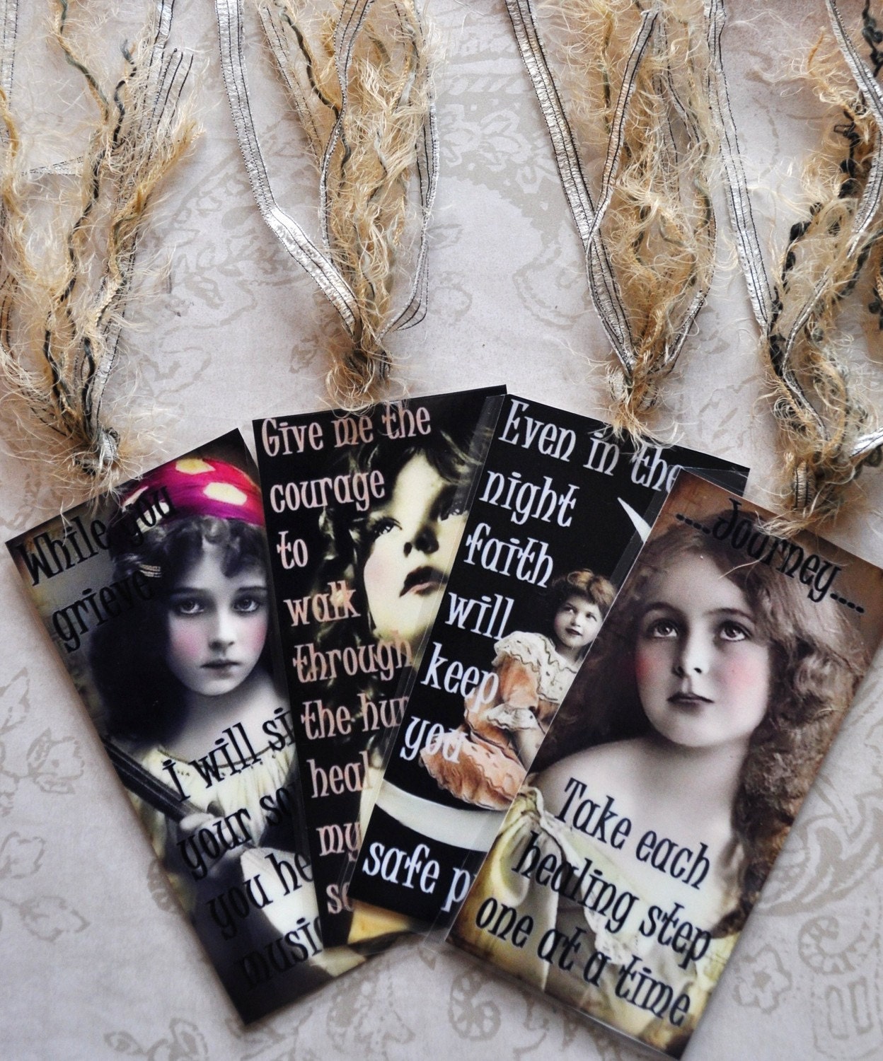 HEALING HOPE TAG Set D Four Vintage Collage Girls Inspirational Gift ...