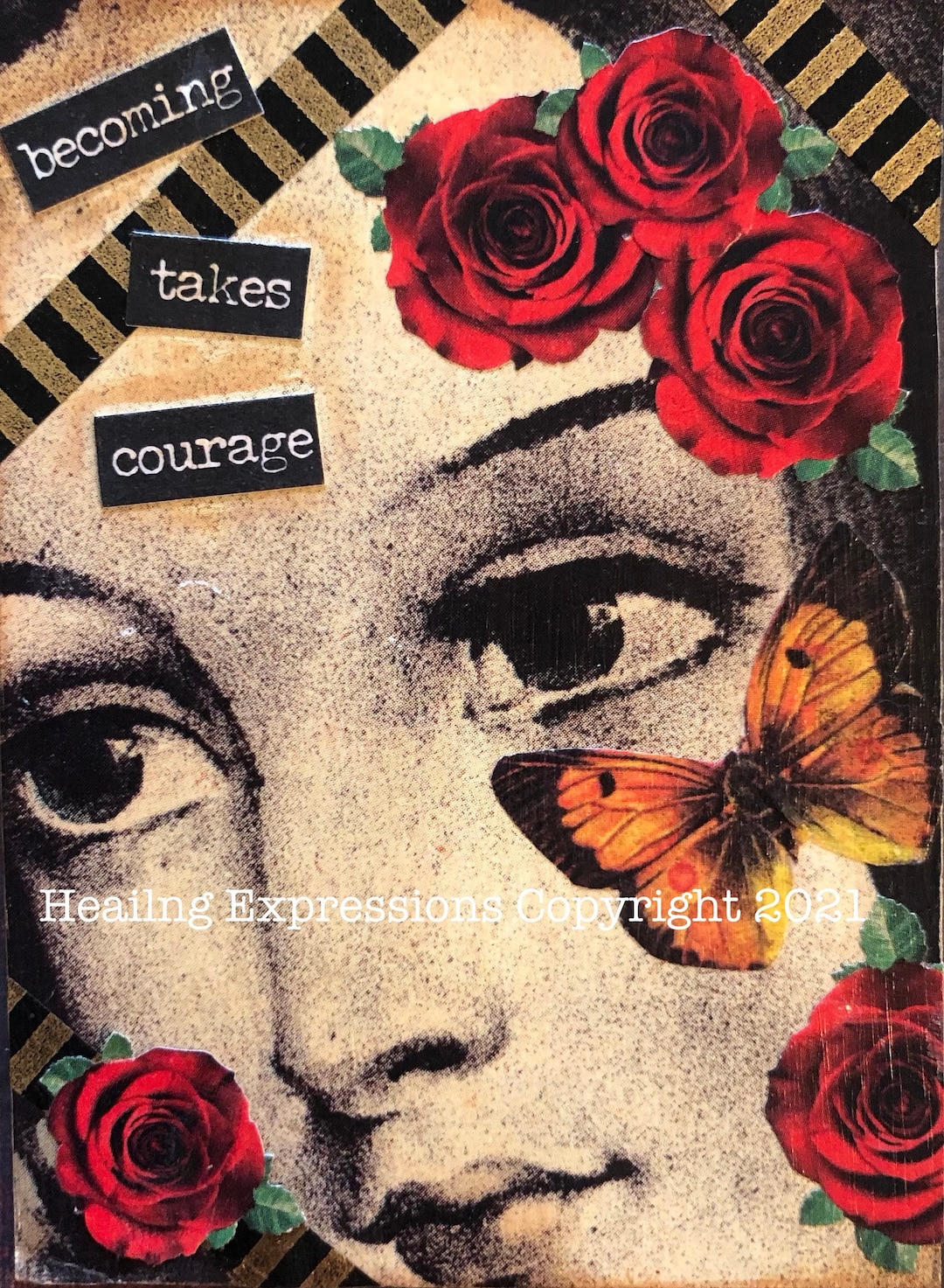 BECOMING TAKES COURAGE Collage Altered Art Therapy Inspirational Print ...