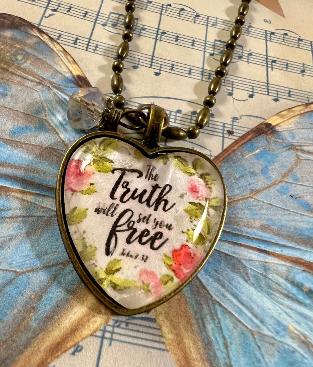 TRUTH SET FREE Pendant Heart Glass Inspirational Healing Journey Art ...