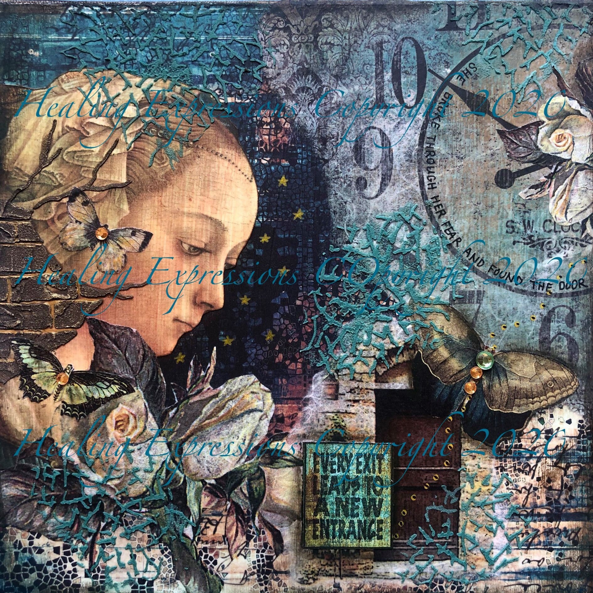 NEW ENTRANCE NEW Door Original Collage Print Mixed Media Healing ...
