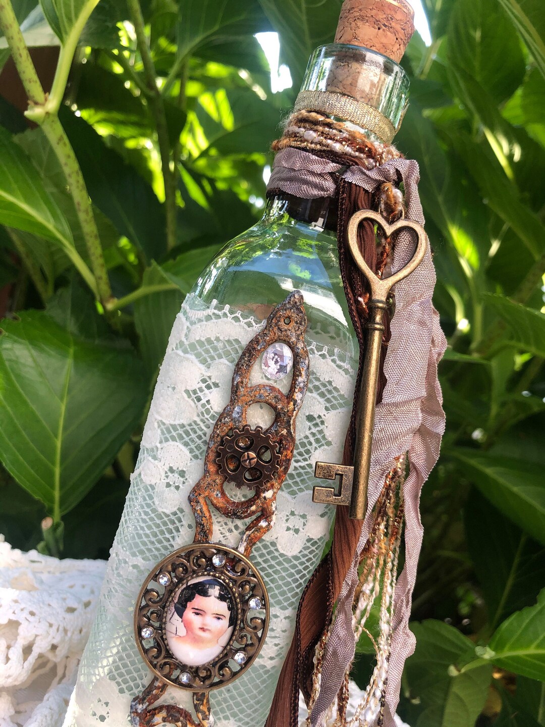 DREAM ALTERED ART Glass Bottle Collage Therapy Inspirational Assemblage ...