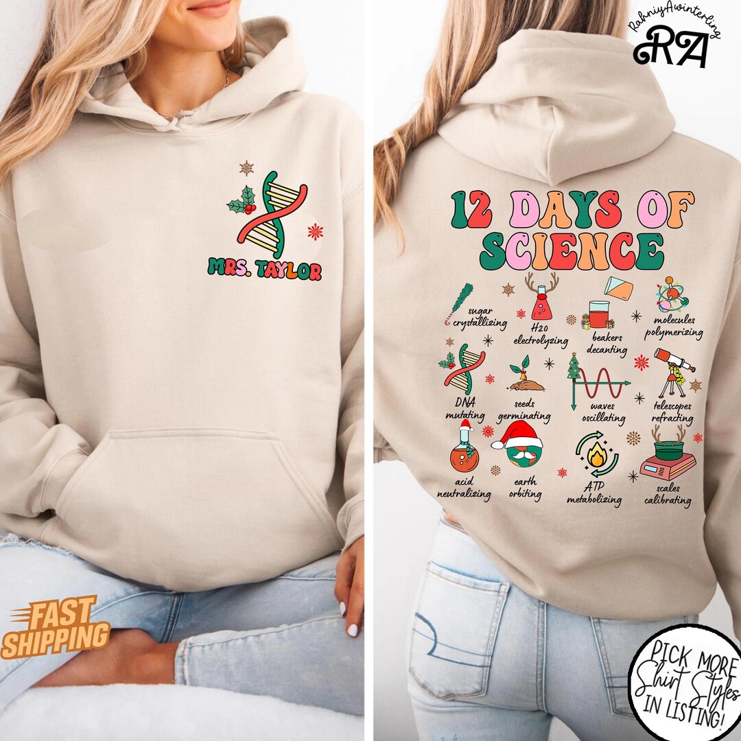Personalized 12 Days of Science Hoodie | Custom Name Science Teacher ...