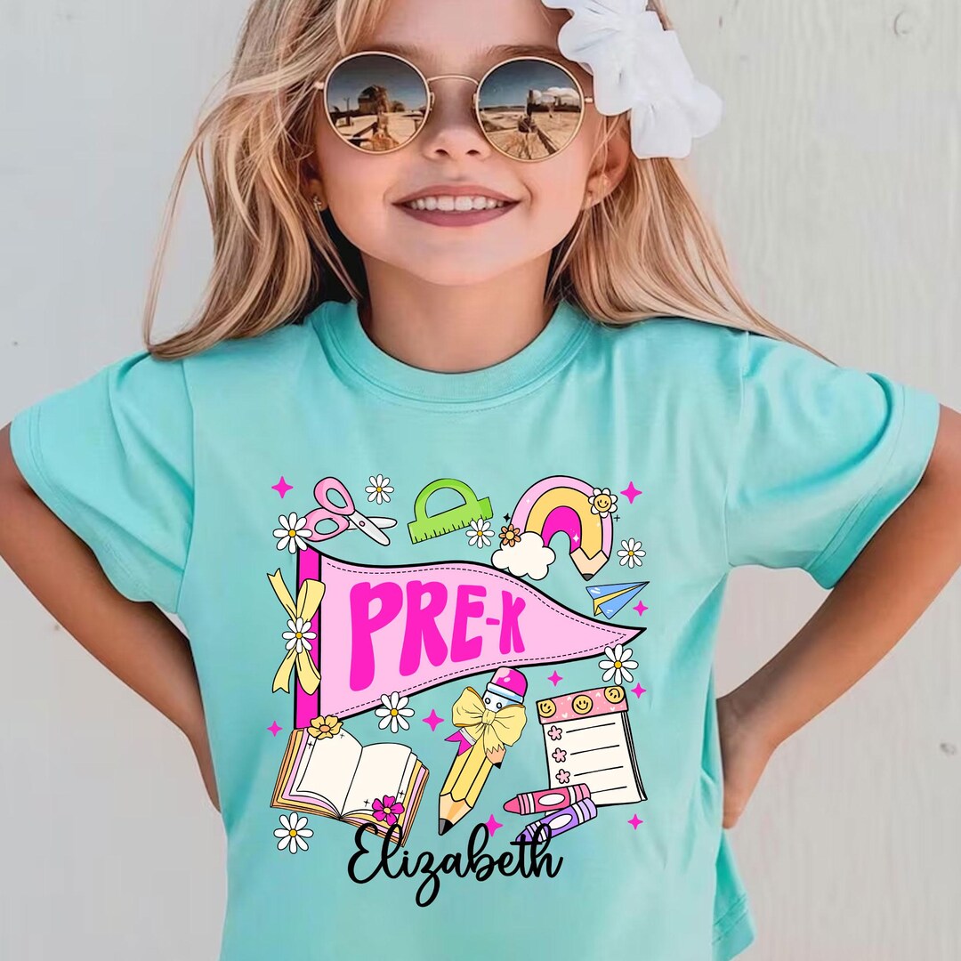 Custom Kids Name Pre-k Back to School T-shirt, Custom Name Flag Shirt ...