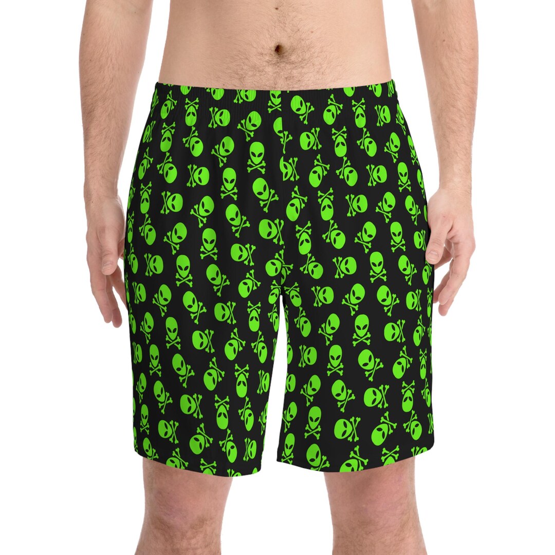 Swim Shorts, Alien and Crossbones Print, Beach Boardshorts, Men's Swim ...