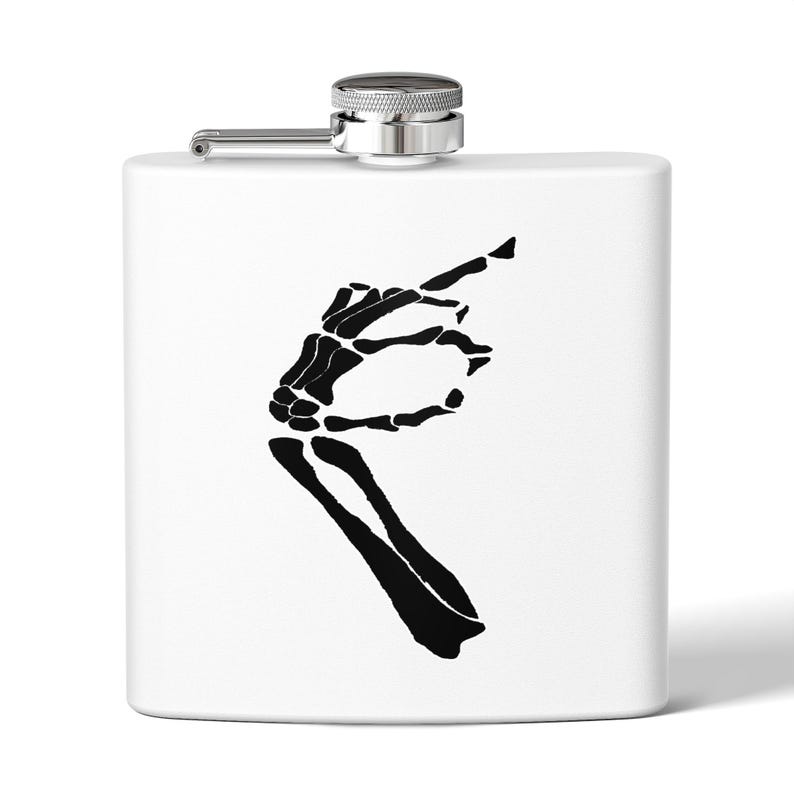 Skeleton Middle Finger Flask, Gothic Halloween 6oz Whiskey Bottle, Punk Rock Stainless Steel Hip ...