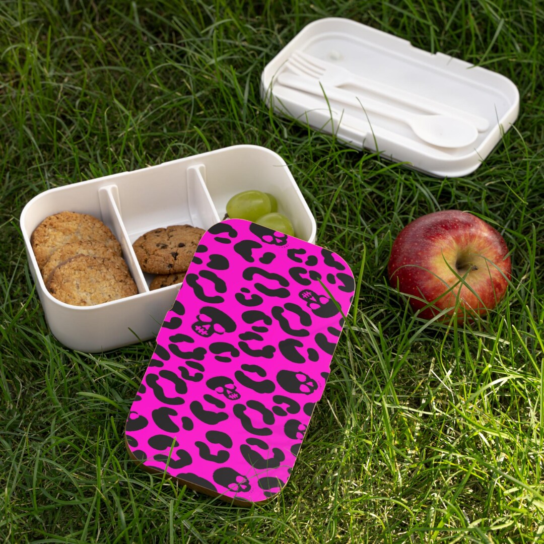 Pink Leopard Print and Skull Bento Lunch Box for Picnic, Food Container ...