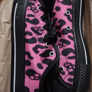 Skull and Leopard Print Neon Pink Emo Scene Sneakers, Scene Clothes ...