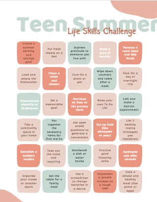 Summer Life Skills List for Teens and Pre Teens Summer List Life Skills ...
