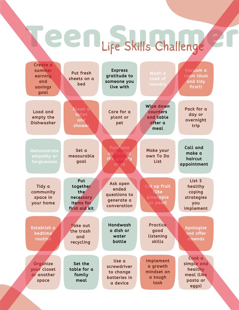 Summer Life Skills List for Teens and Pre Teens Summer List Life Skills ...