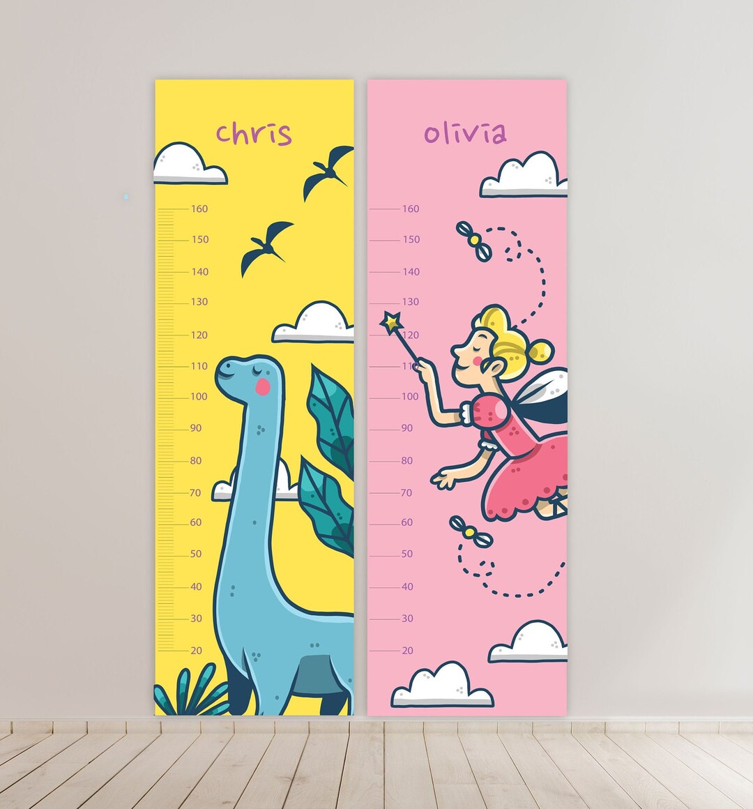 Custom Growth Chart for Kids Dinosaur & Fairy Theme Personalized Name ...