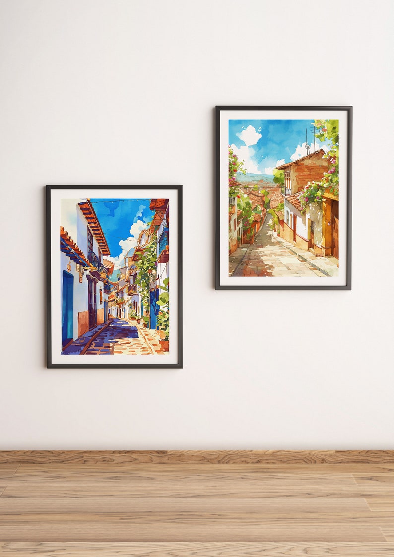 Mediterranean Street Scene Prints: Set of 2 Colorful Digital Art (PDF ...