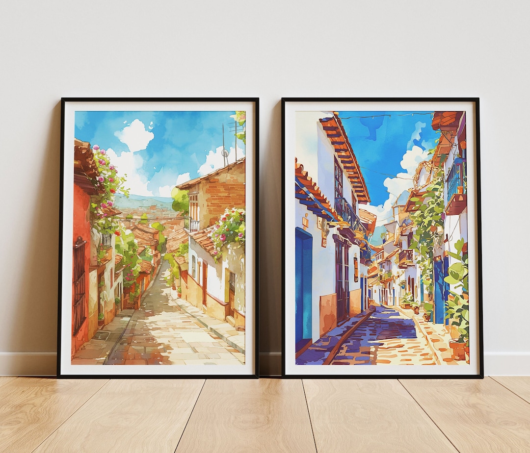 Mediterranean Street Scene Prints: Set of 2 Colorful Digital Art (PDF ...