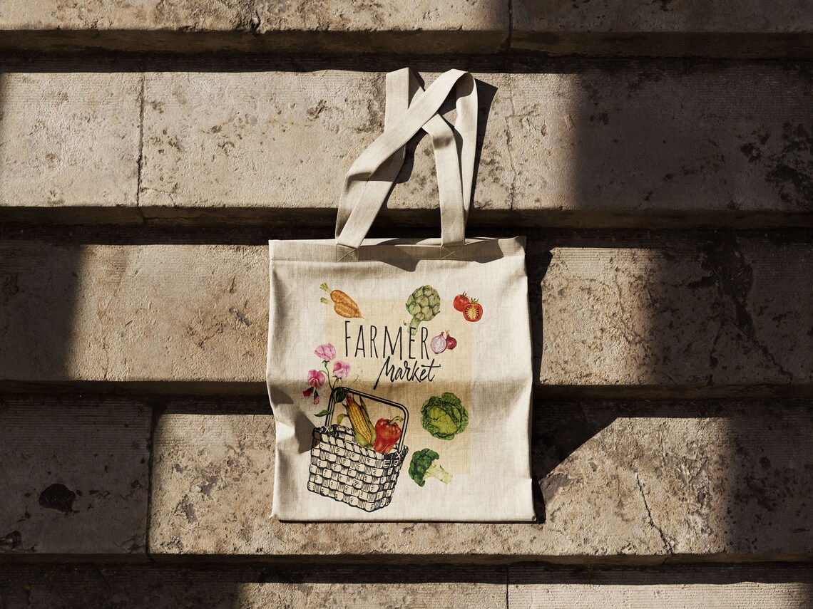 Farmer Market Tote Bag Digital Print - Eco-friendly Shopping Bag Design ...