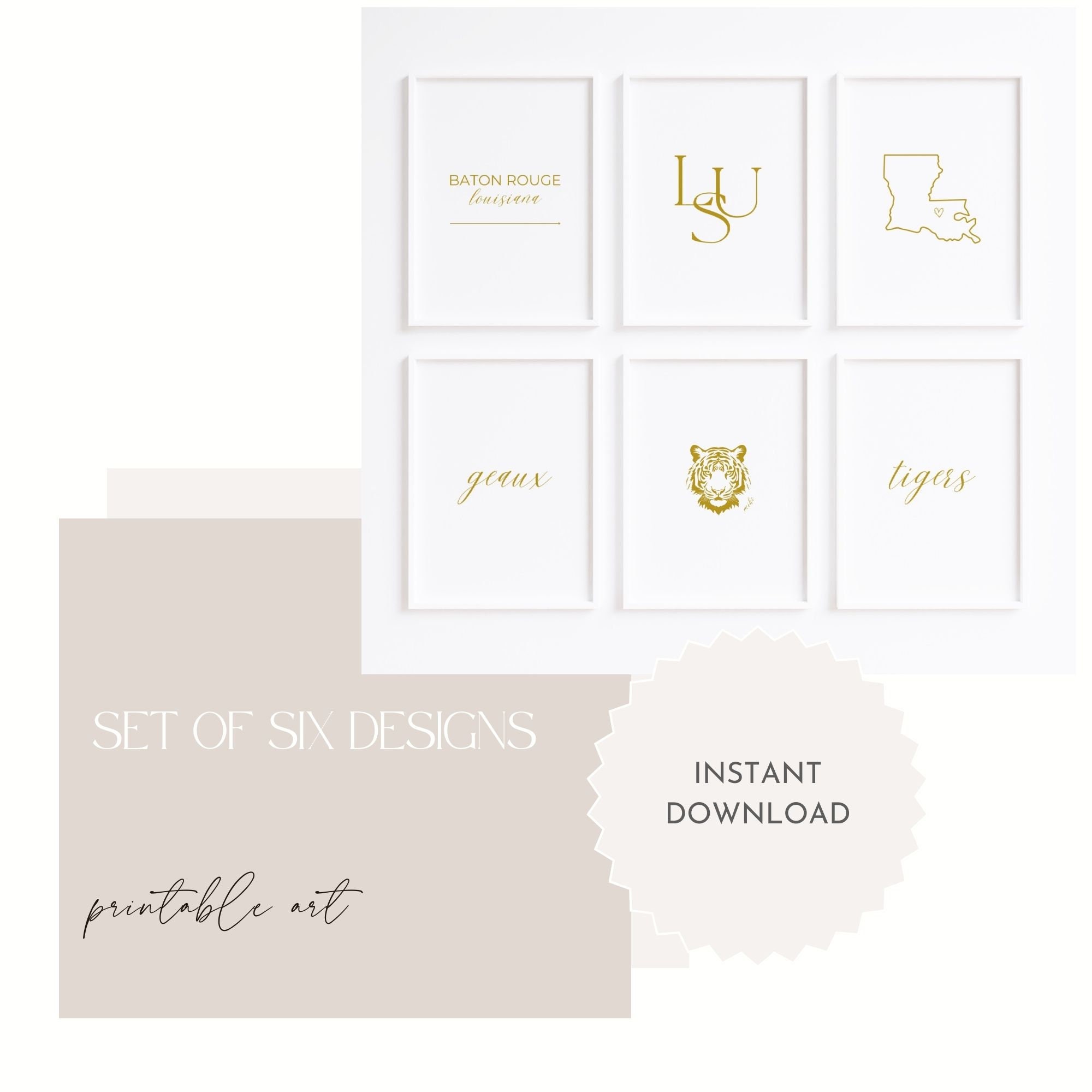 LSU Wall Art Gold Minimalist Design/college Dorm Decor/set of 6/geaux ...
