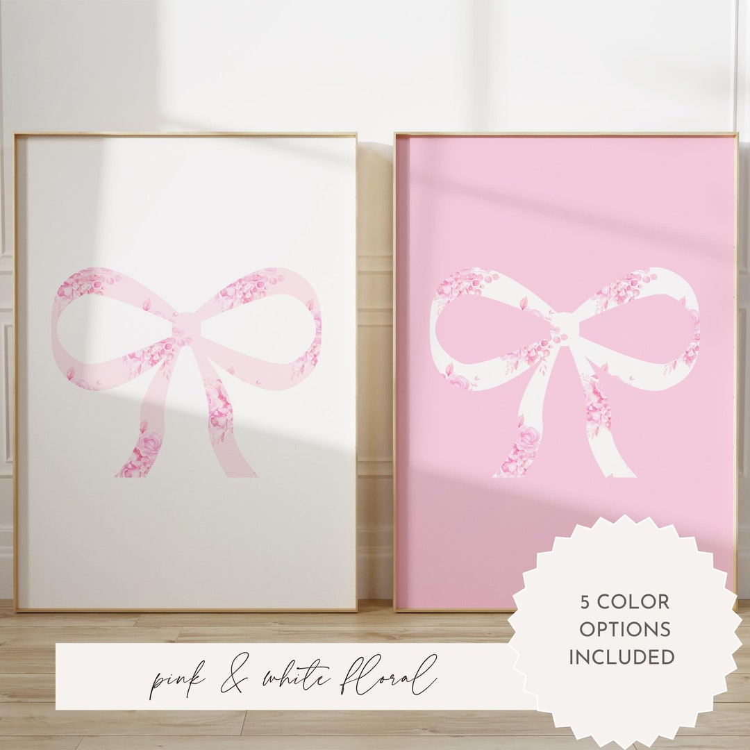 Bow Wall Art/digital Download/ Floral Pattern/pink/blue/blue With Pink ...