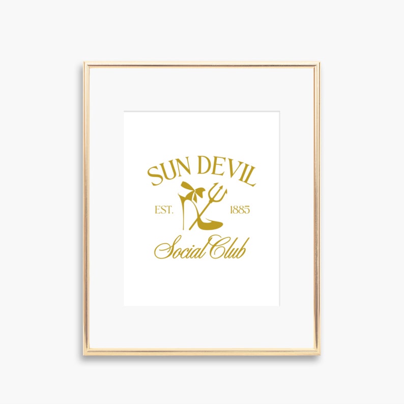 ASU Wall Art/sun Devil Social Club/college Dorm Decor/gold/preppy ...