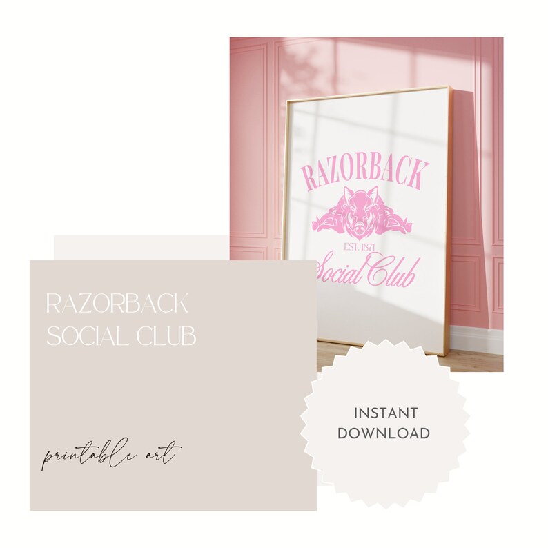 Razorback Social Club Light Pink/college Dorm Decor/razorbacks ...