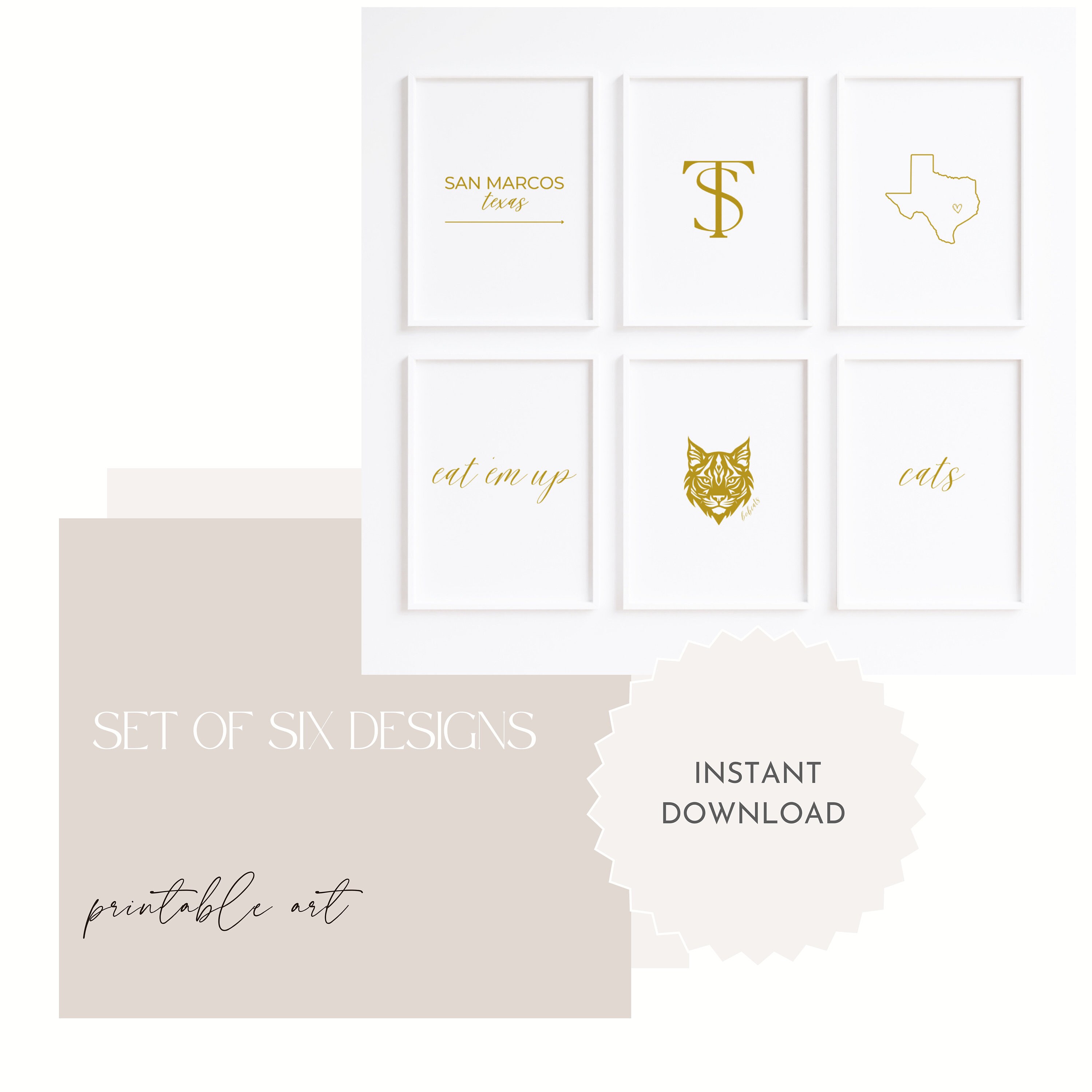 Texas State University Wall Art Gold Minimalist Design/college Dorm ...