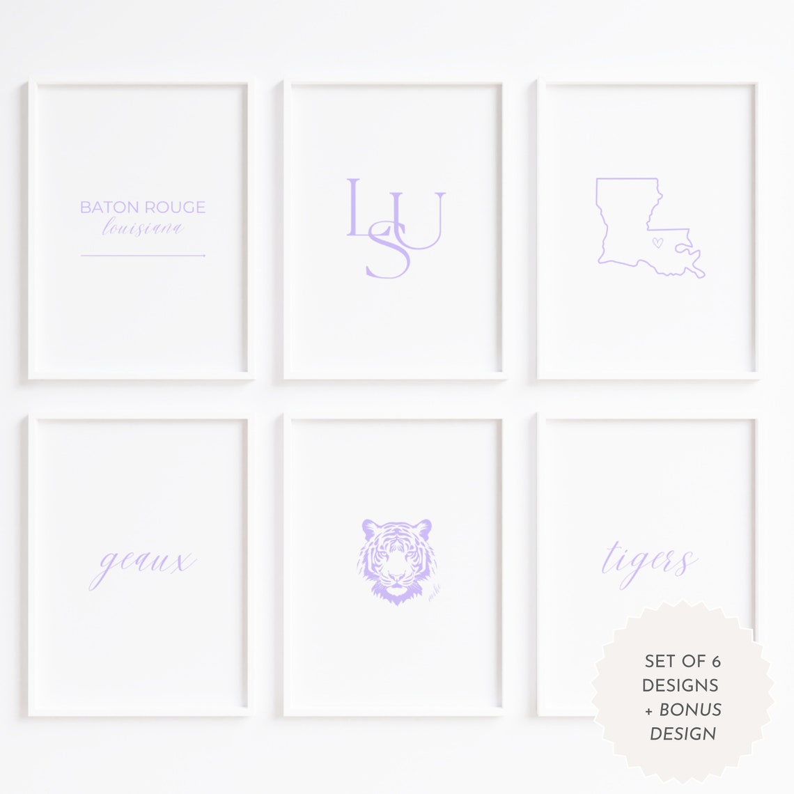 LSU Wall Art Light Purple Minimalist Design/college Dorm Decor/set of 6 ...