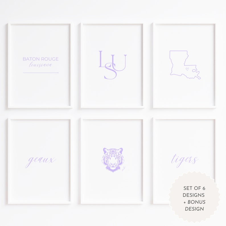 LSU Wall Art Light Purple Minimalist Design/college Dorm Decor/set of 6 ...
