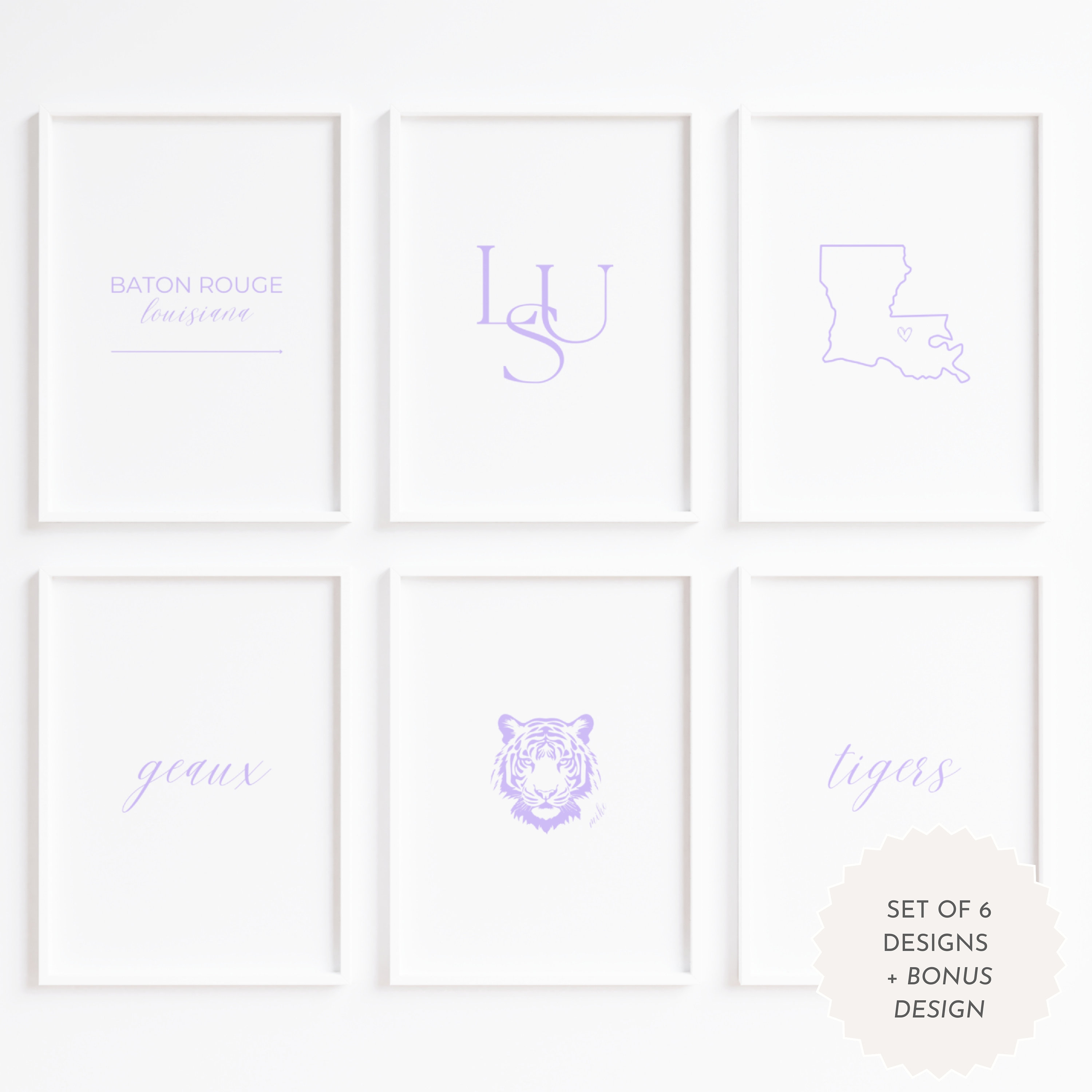 LSU Wall Art Light Purple Minimalist Design/college Dorm Decor/set of 6 ...