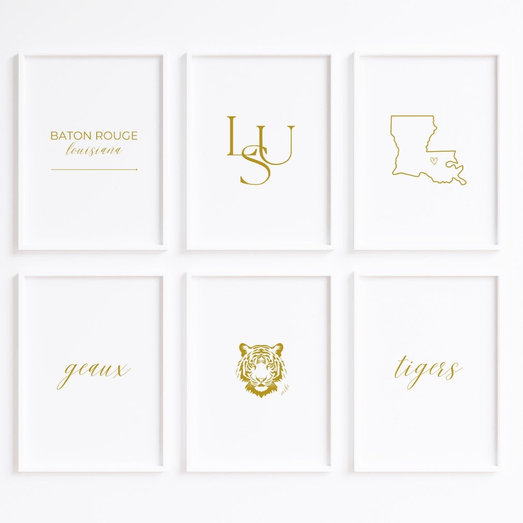 LSU Wall Art Gold Minimalist Design/college Dorm Decor/set of 6/geaux ...