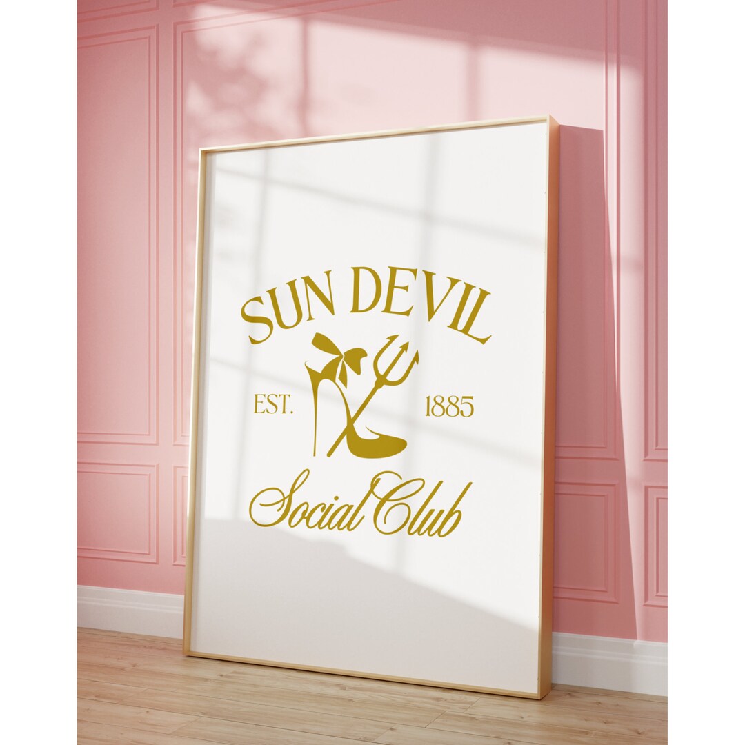 ASU Wall Art/sun Devil Social Club/college Dorm Decor/gold/preppy ...