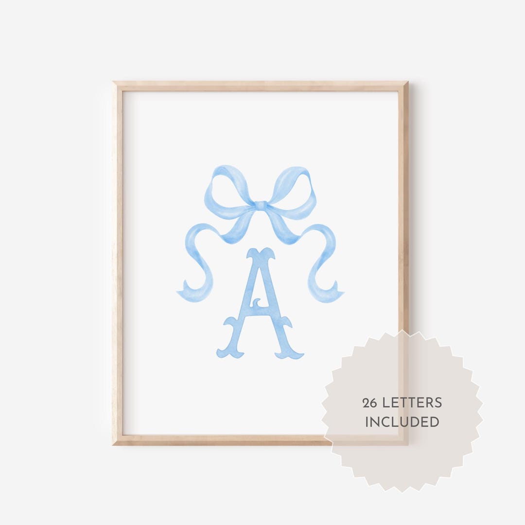 Single Letter Blue Bow Monogram Wall Art/digital Download/college Dorm ...