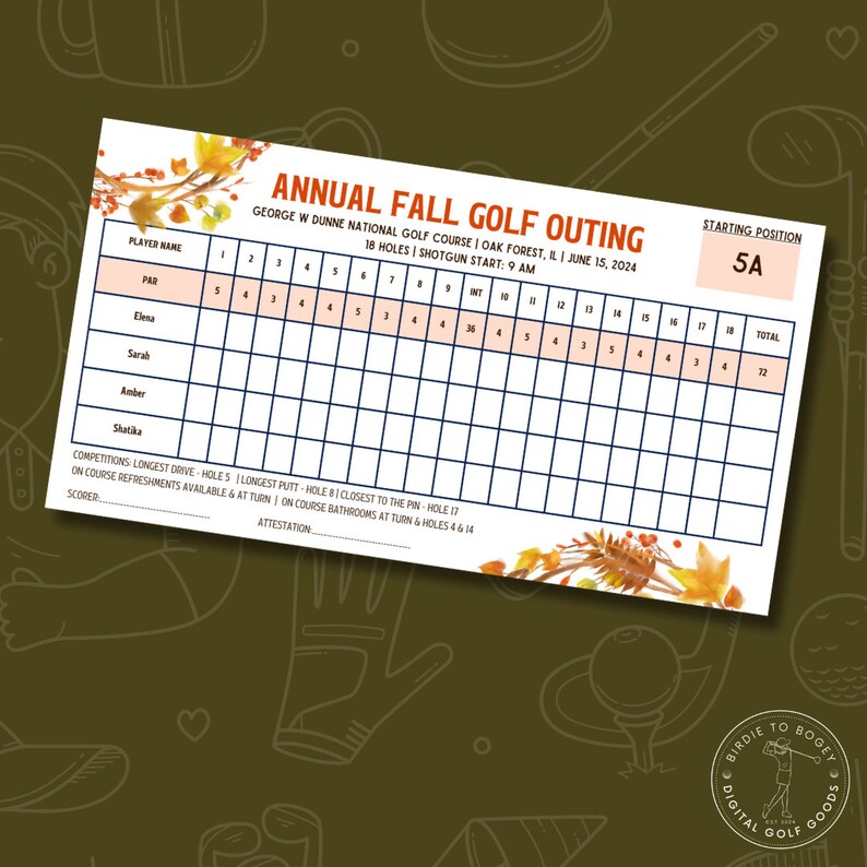 Fall Golf Outing Scorecard Template - Etsy