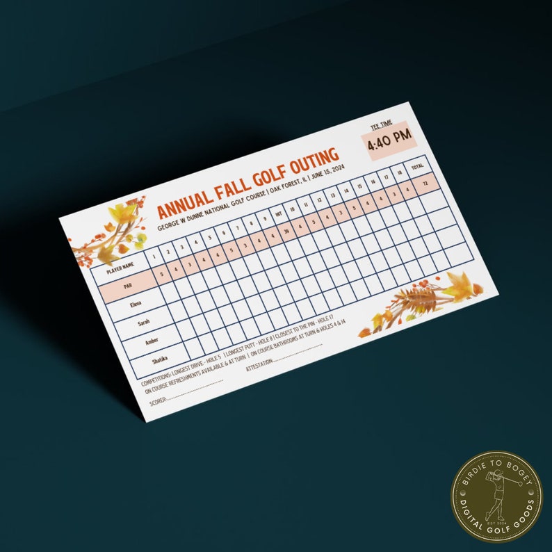 Fall Golf Outing Scorecard Template - Etsy