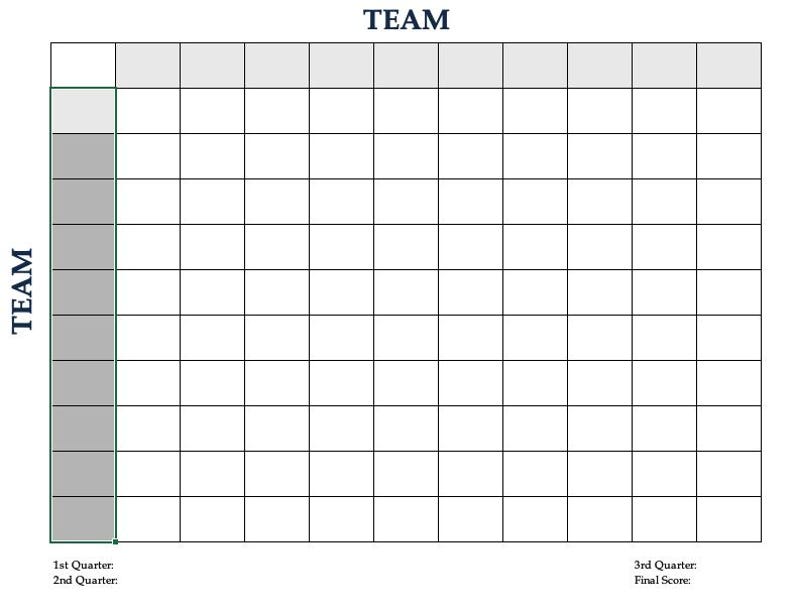Super Bowl Squares Board Printable + Excel Random Number Generator ...