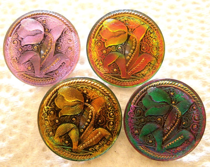 Hand Made Art Czech Glass Buttons 4 Pcs 33mm TULIPS E 231 - Etsy