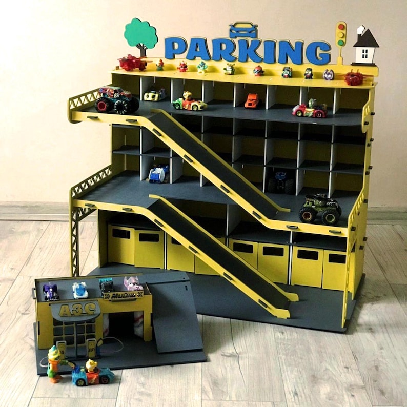 Personalized Wooden Toy Garage With Ramp for Boys – Montessori Hot ...