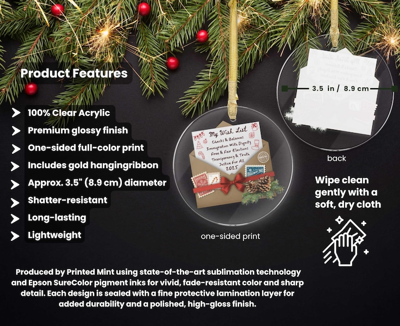 My Wish List Activist Christmas Ornament, Acrylic Positive Political ...