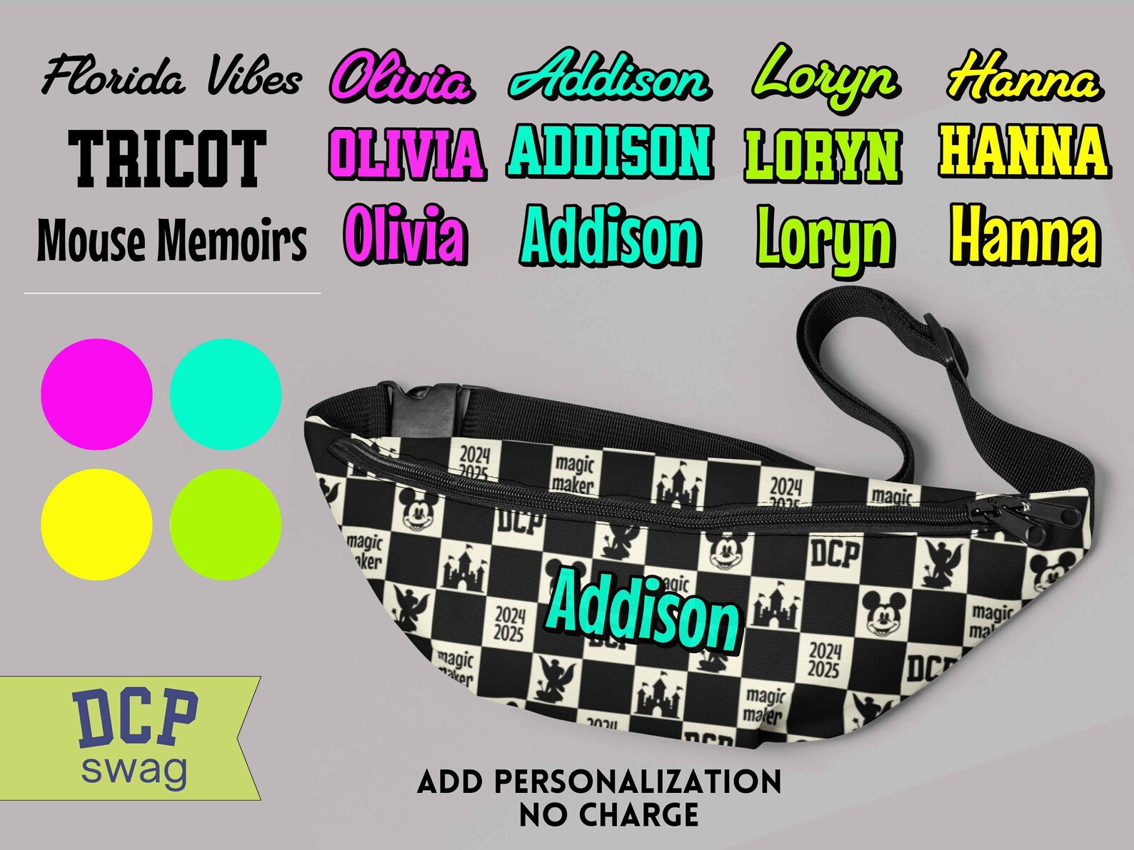 Personalized DCP Fanny Pack, Custom Checker Belt Bag, 90s Neon Style ...