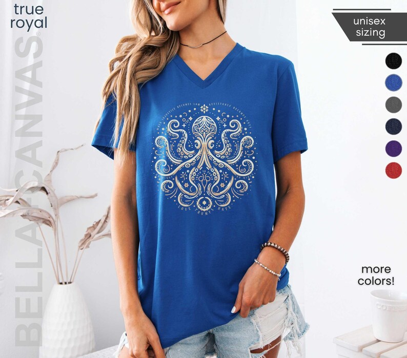 Subtle FDT Octopus Art Anti Fascist V-neck Tee, B+C Quiet Activism ...