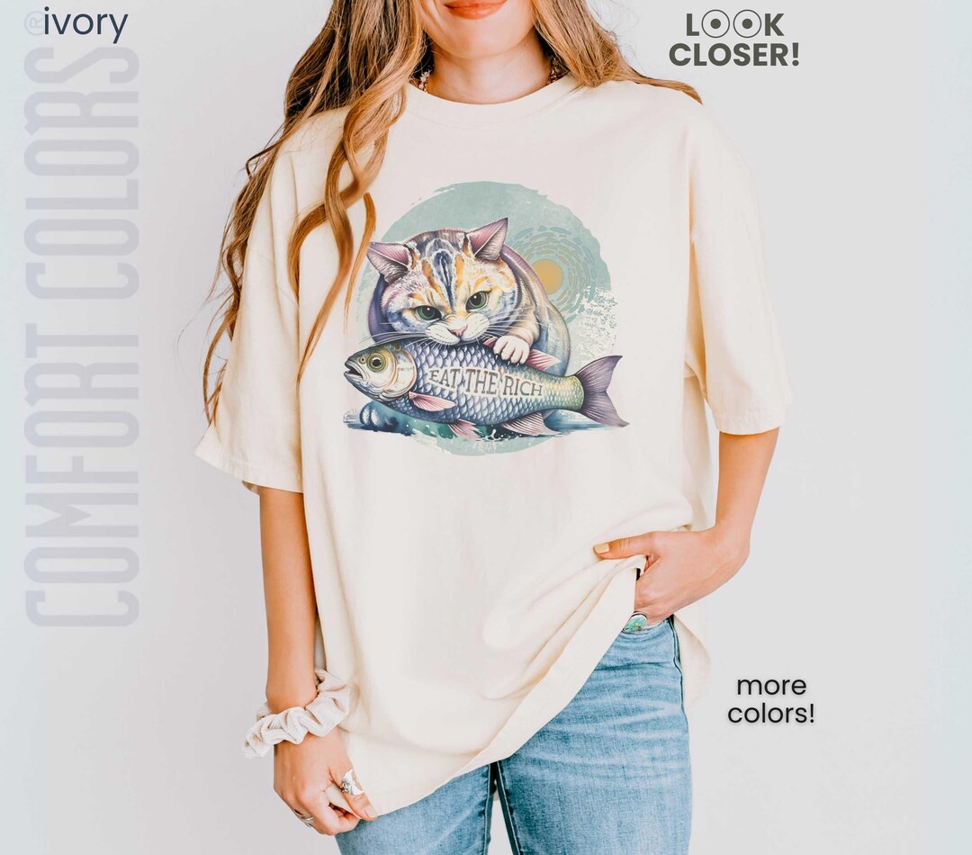 Eat the Rich Anti Fascist Cat Tee, Comfort Colors® Fight the Oligarchy ...