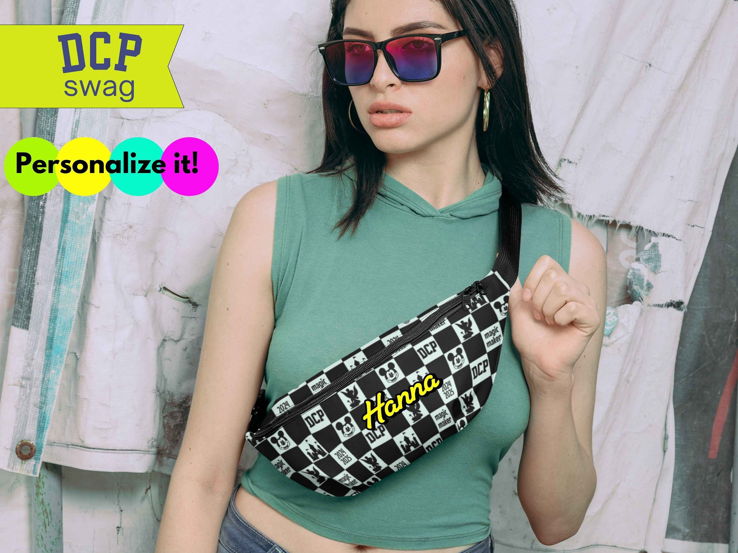 Personalized DCP Fanny Pack, Custom Checker Belt Bag, 90s Neon Style ...
