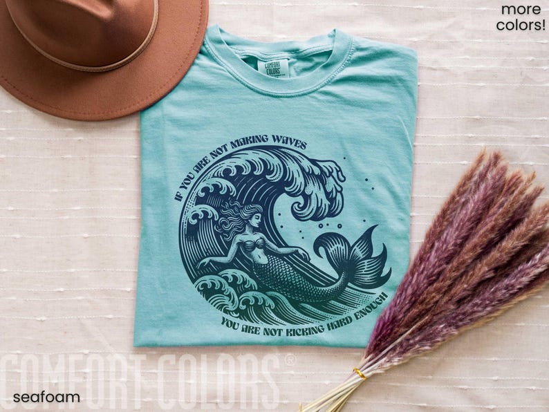 Subtle Feminism Political Tee, Unique Comfort Colors® Linocut Mermaid ...