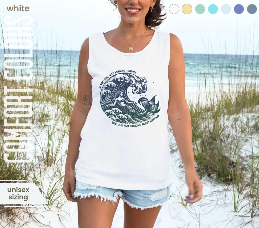 Subtle Feminist Mermaid Protest Tank, Comfort Colors Lino Cut Making ...