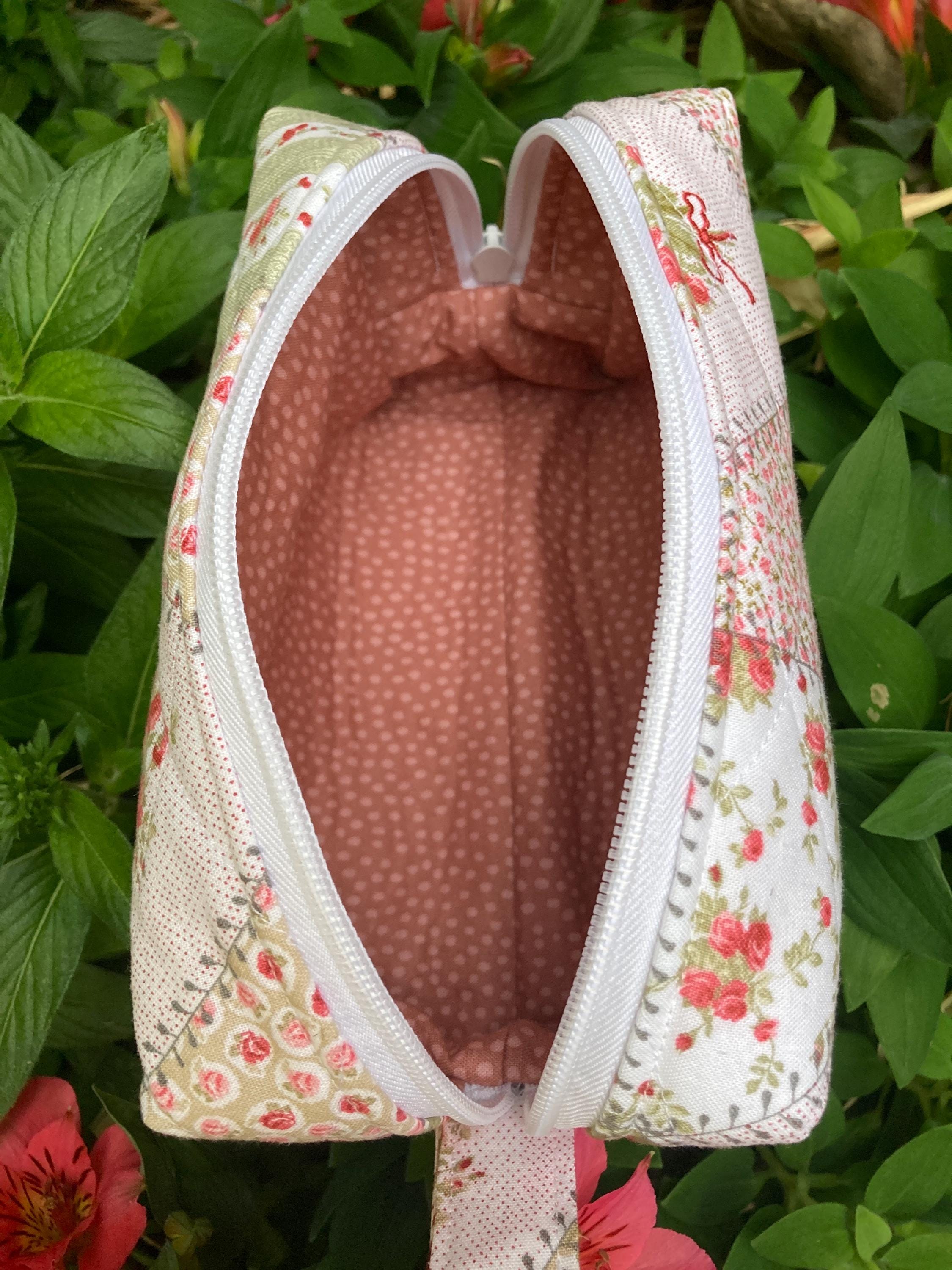 Rosette Quilted Patchwork Makeup Bag Travel Bag Floral Zipper Pouch Bag ...