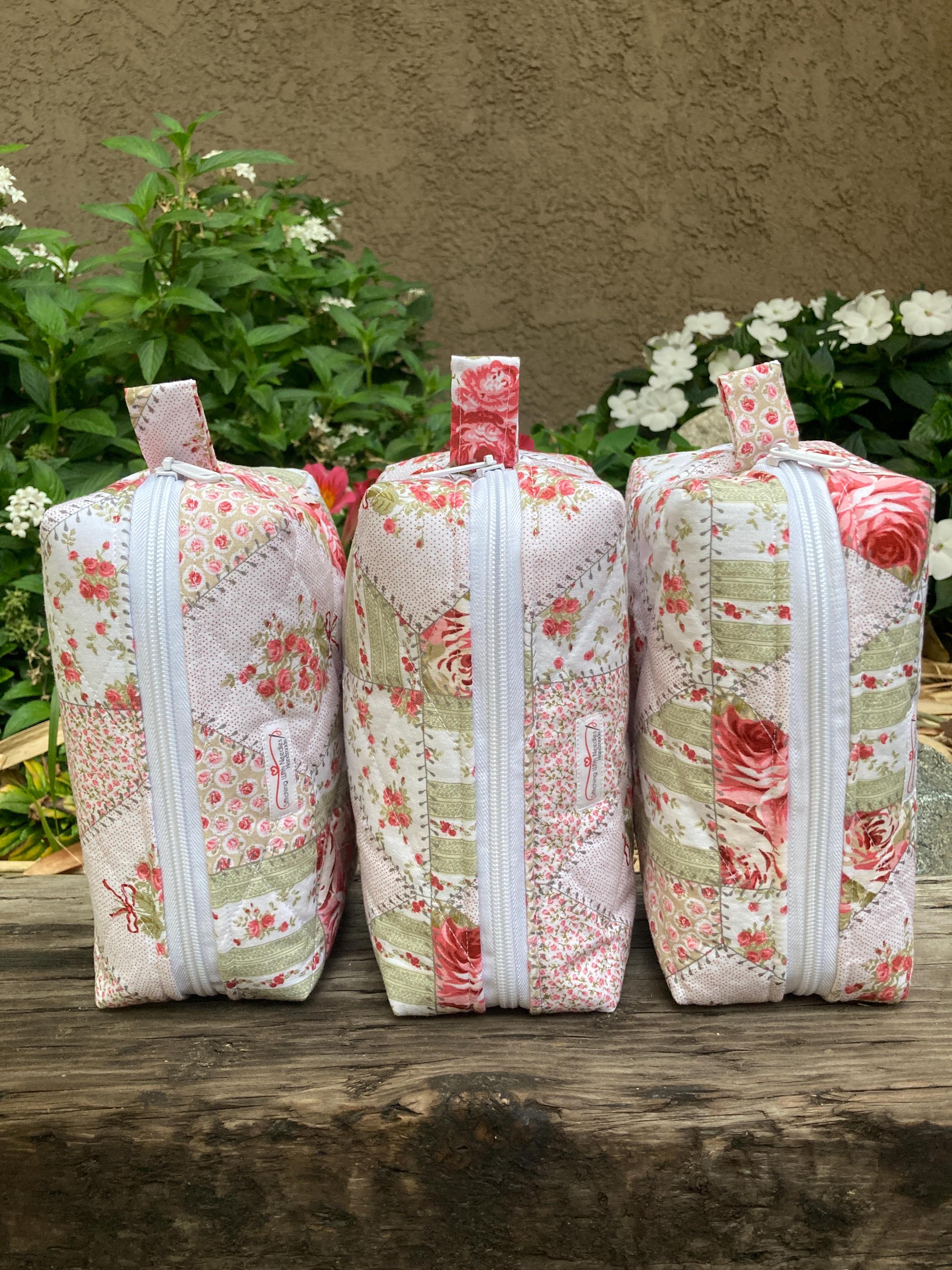 Rosette Quilted Patchwork Makeup Bag Travel Bag Floral Zipper Pouch Bag ...