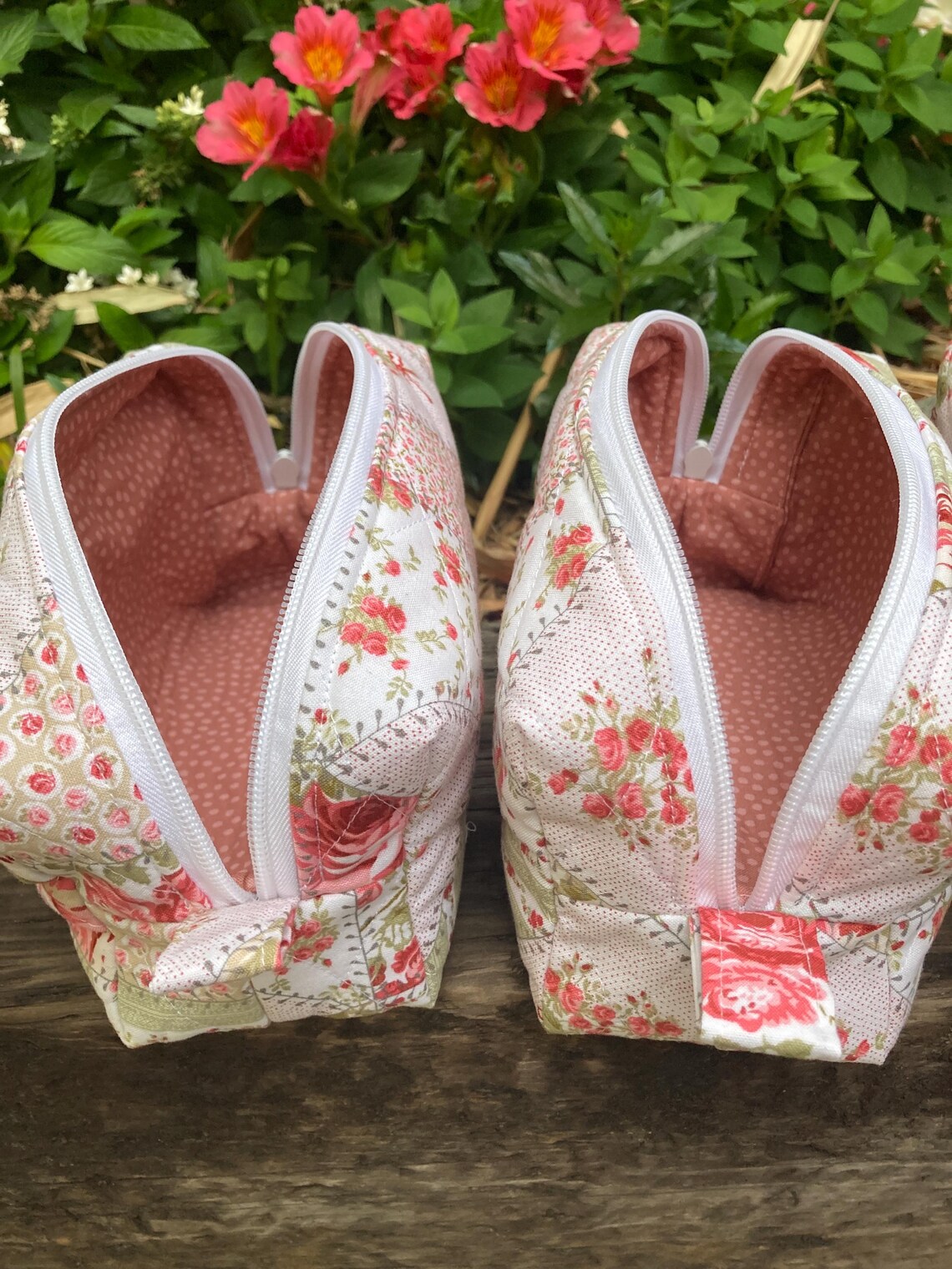 Rosette Quilted Patchwork Makeup Bag Travel Bag Floral Zipper Pouch Bag ...