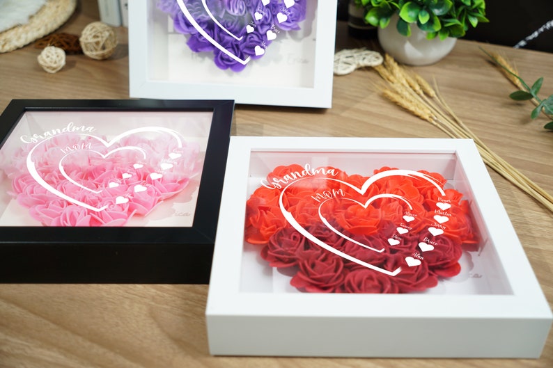 Personalized Flower Shadow Box, Custom Heart Rose Frame, Mother's Day ...