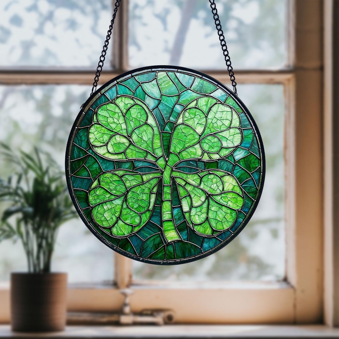 Shamrock Stained Glass Suncatcher Ornament, Shamrock Window Hangings ...