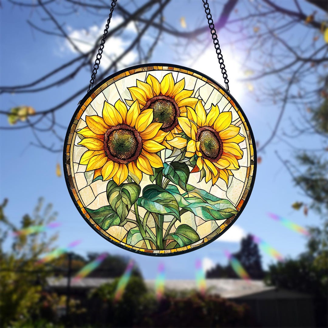 Sunflower Glass Suncatcher, Sunflower Stained Glass Hanging, Sunflower ...