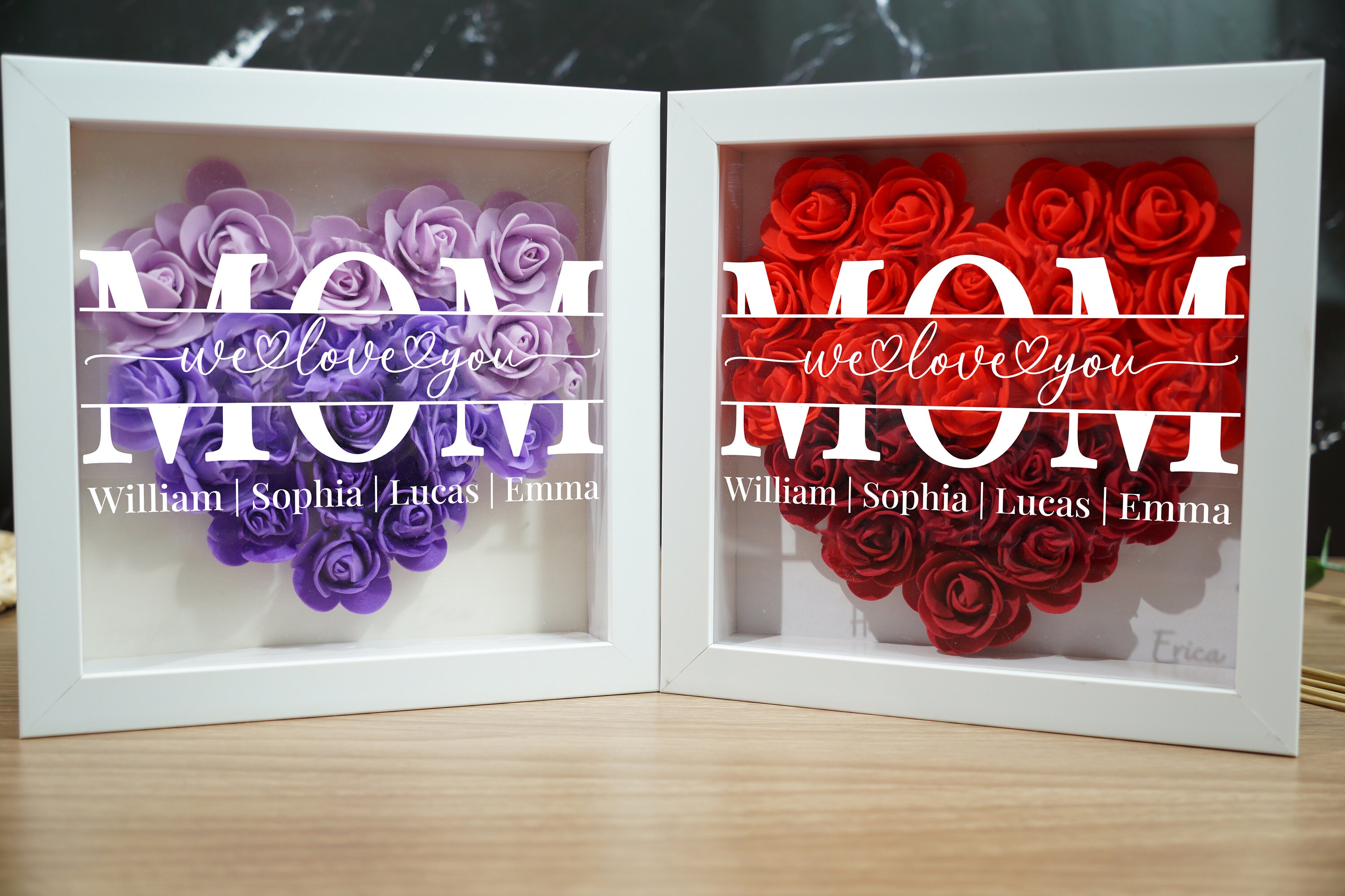 Mom Heart Shadowbox Frame Gift,personalized Monogram Flower Shadow Box,mom Birthday,mother's Day ...