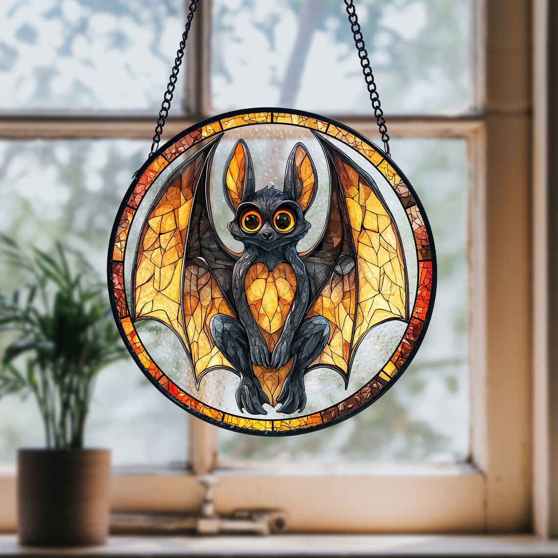 Bat Stained Glass Window Hanging: Gothic Halloween Decor - Etsy