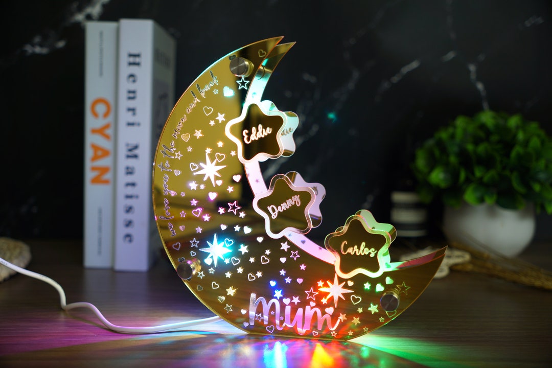 Personalized Moon Lamp: Custom Acrylic Night Light, Family Names Decor ...