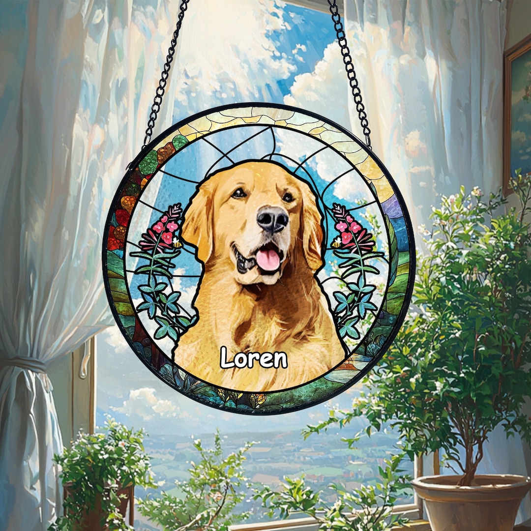 Personalized Pet Portrait Stained Glass Suncatcher: Custom Dog Memorial ...